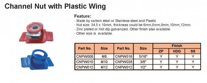 Zinc plated steel struct nut with plastic wing for channel fitting